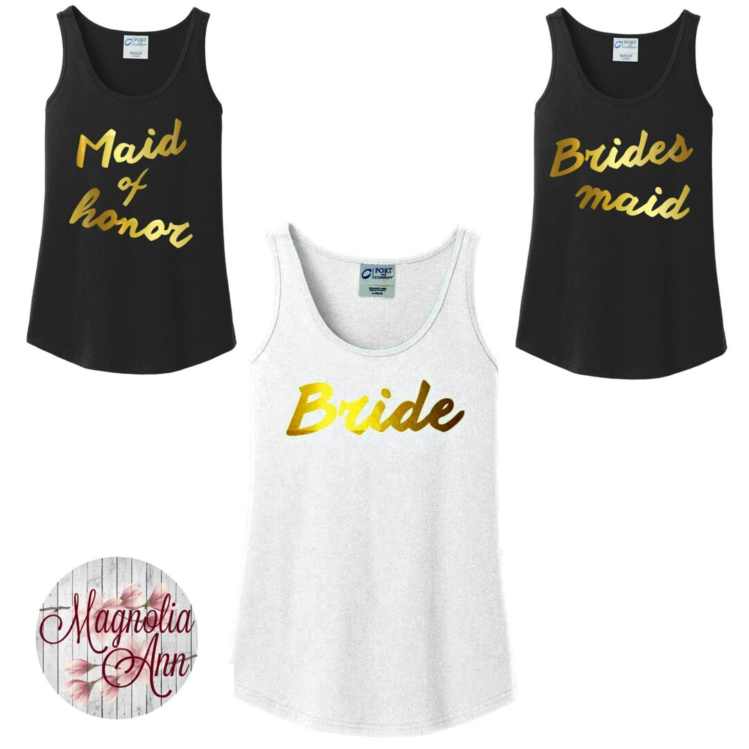 Bridal Party Gold Foil Tanks, Bride, Bridesmaid, Maid of Honor, Wedding ...