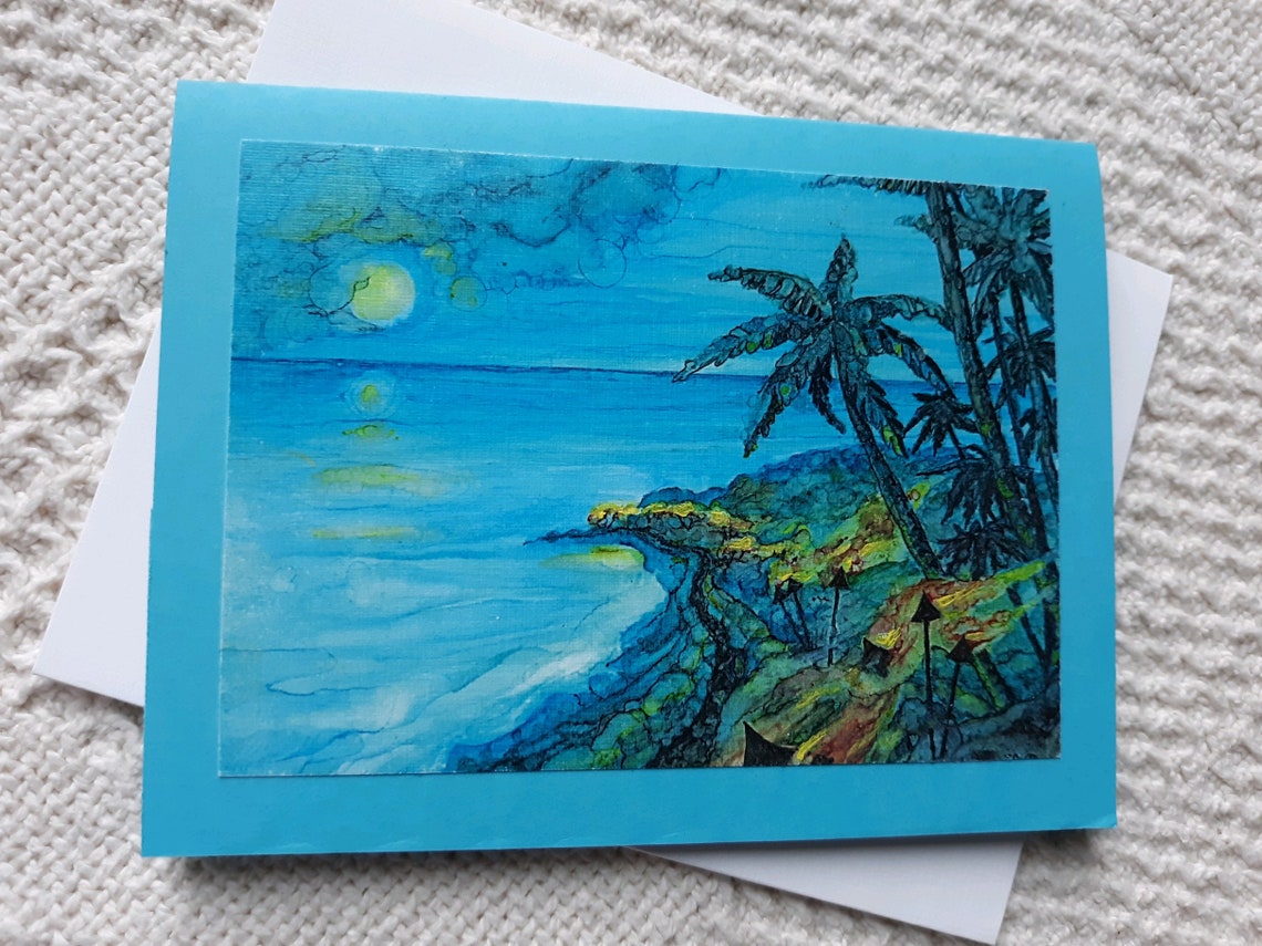 Tropical Island Cards, Alcohol Ink, Impressionistic Original Art, Sea ...