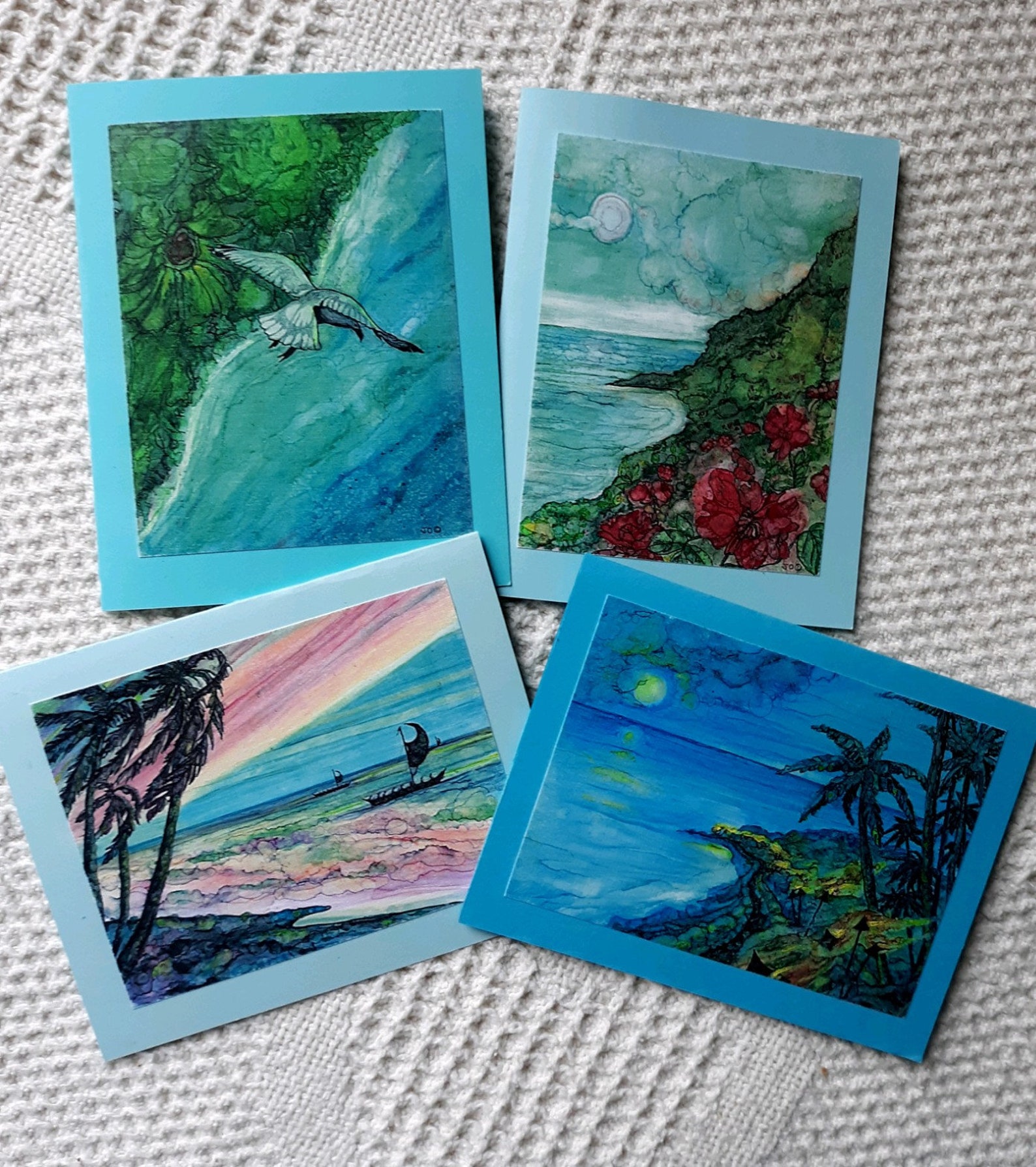 Tropical Island Cards, Alcohol Ink, Impressionistic Original Art, Sea ...