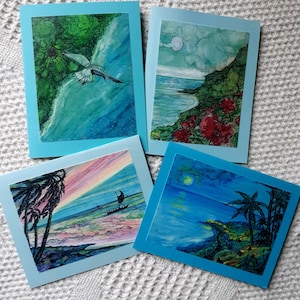 Tropical Island Cards, Blank Greeting Cards, Alcohol Ink Cards ...