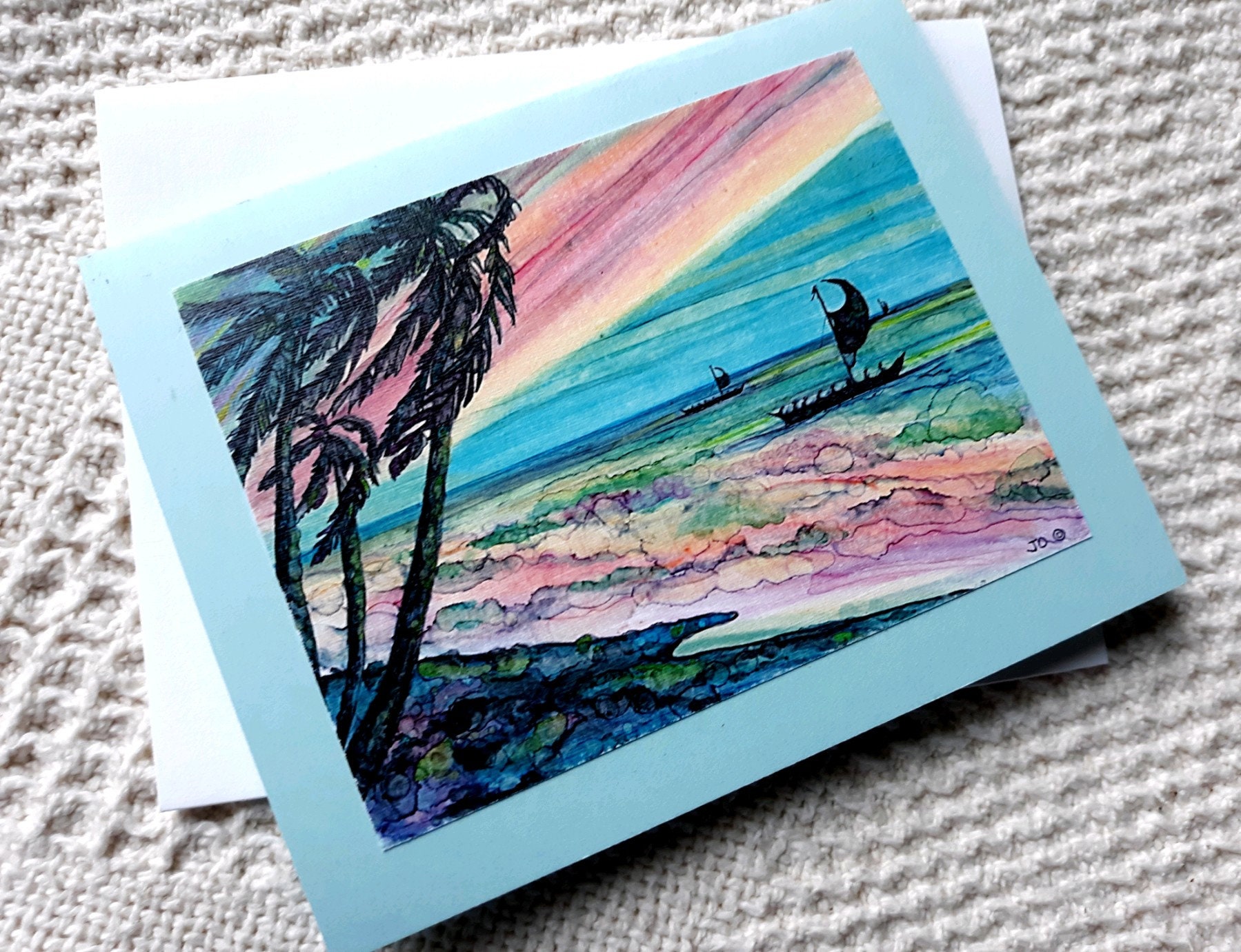 Tropical Island Cards, Blank Greeting Cards, Alcohol Ink Cards ...