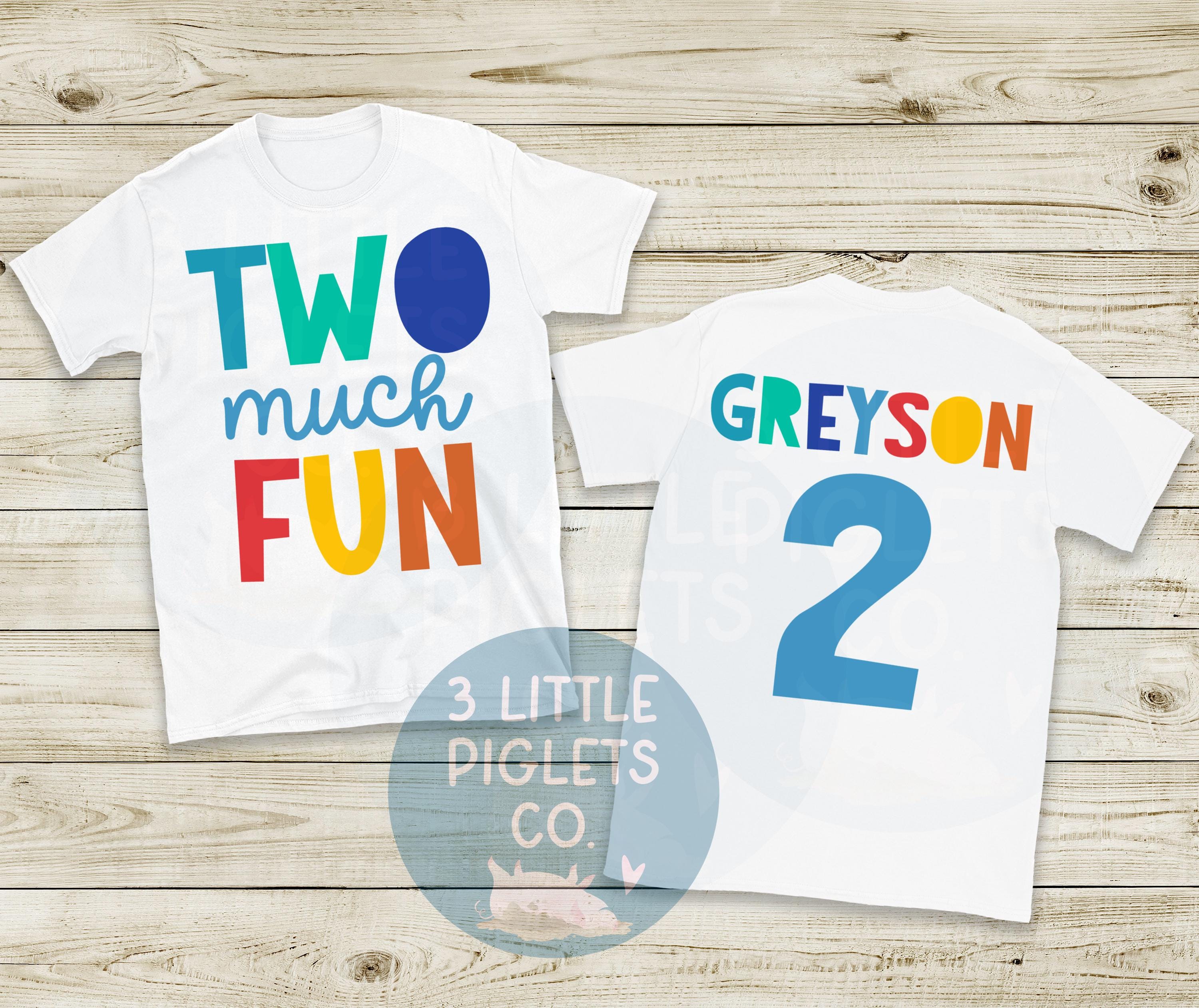 Two Much Fun Boy 2nd Birthday Shirt Colorful Theme Birthday Tshirt ...