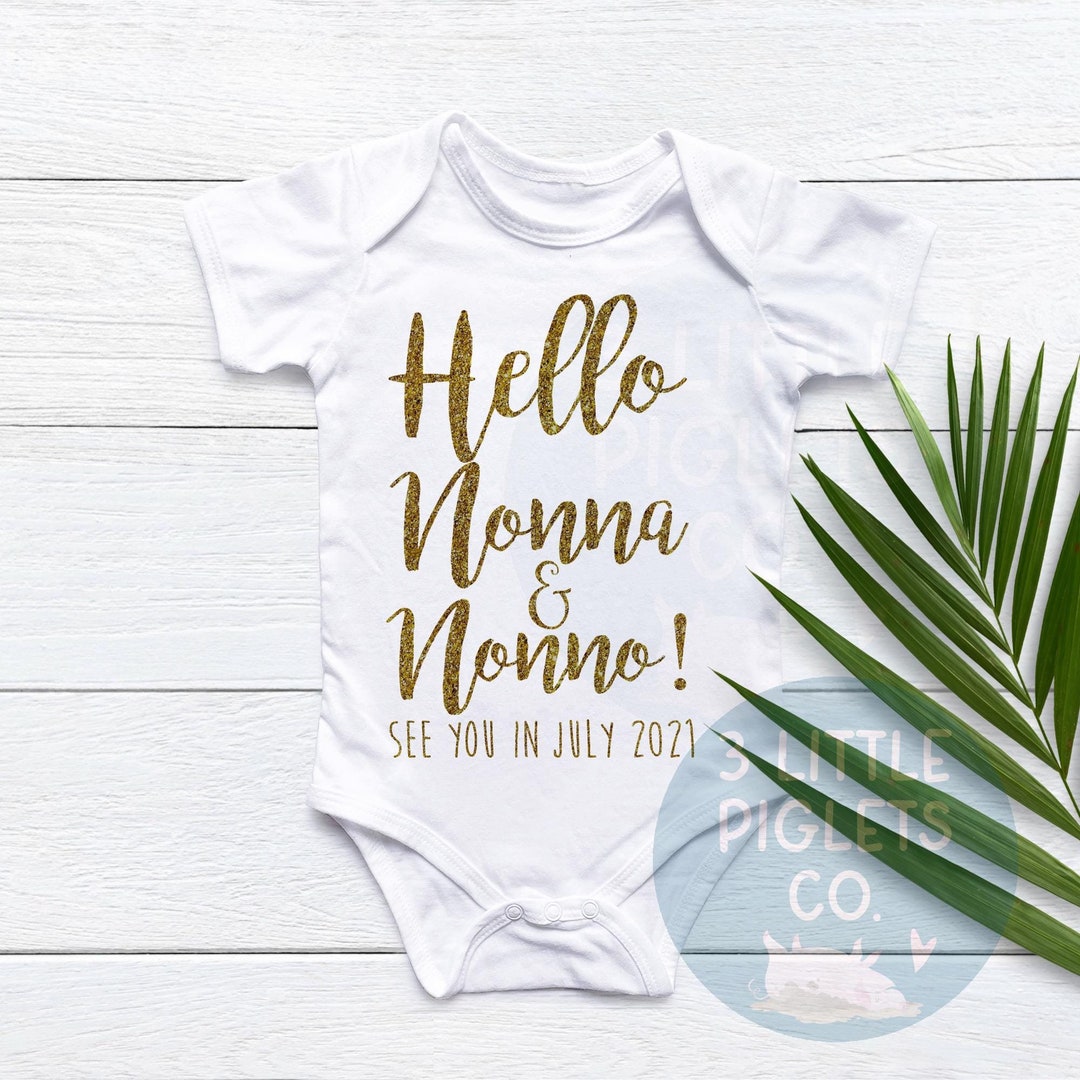 Hello Nonna & Nonno Pregnancy Announcement Onesie® Italian Grandparent Baby Announcement ...
