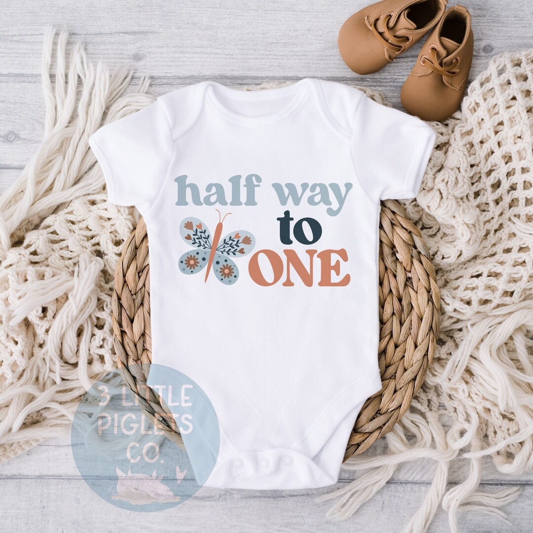 Halfway to One Butterfly Half Birthday Onesie ® Butterfly Birthday Girl ...