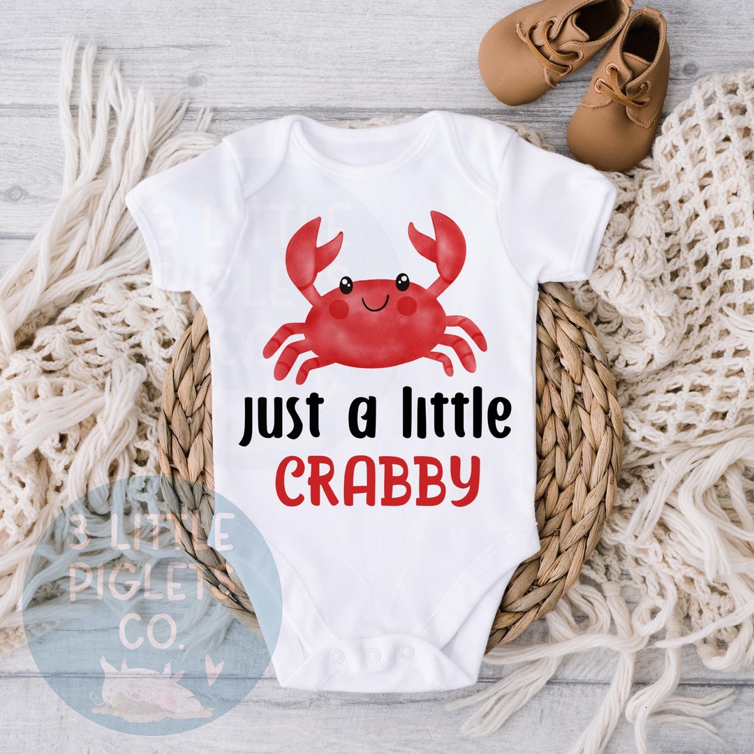 Crab Baby Onesie® Just a Little Crabby Baby Beach Outfit Funny Crab ...