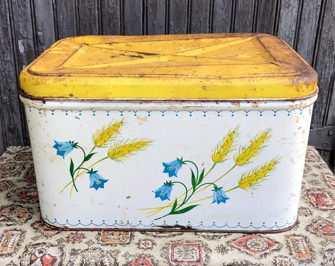 Vintage Metal Bread Box Yellow Wheat Tin - Etsy