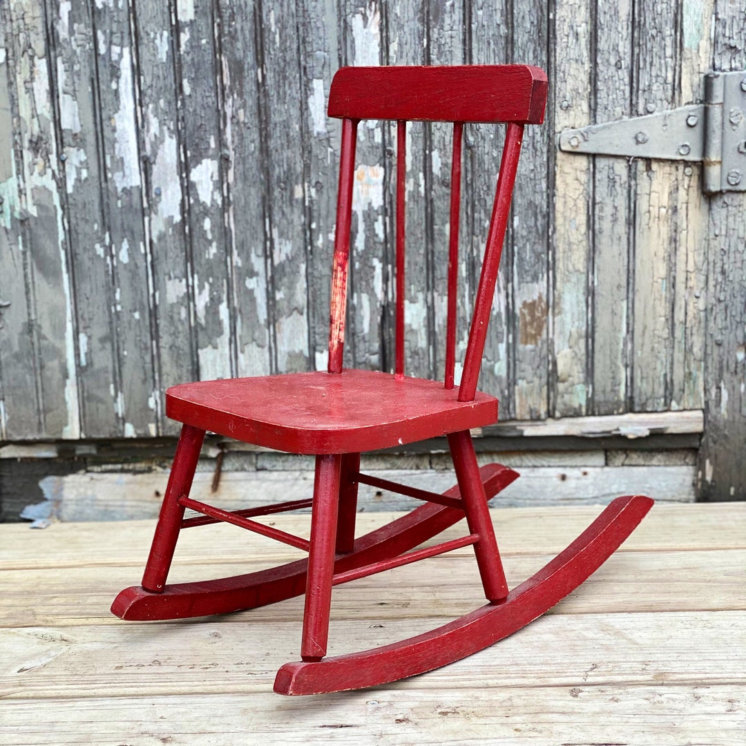 Vintage Wooden Kids Rocking Chair, Child’s, Wood, Farmhouse, Decor, Red ...