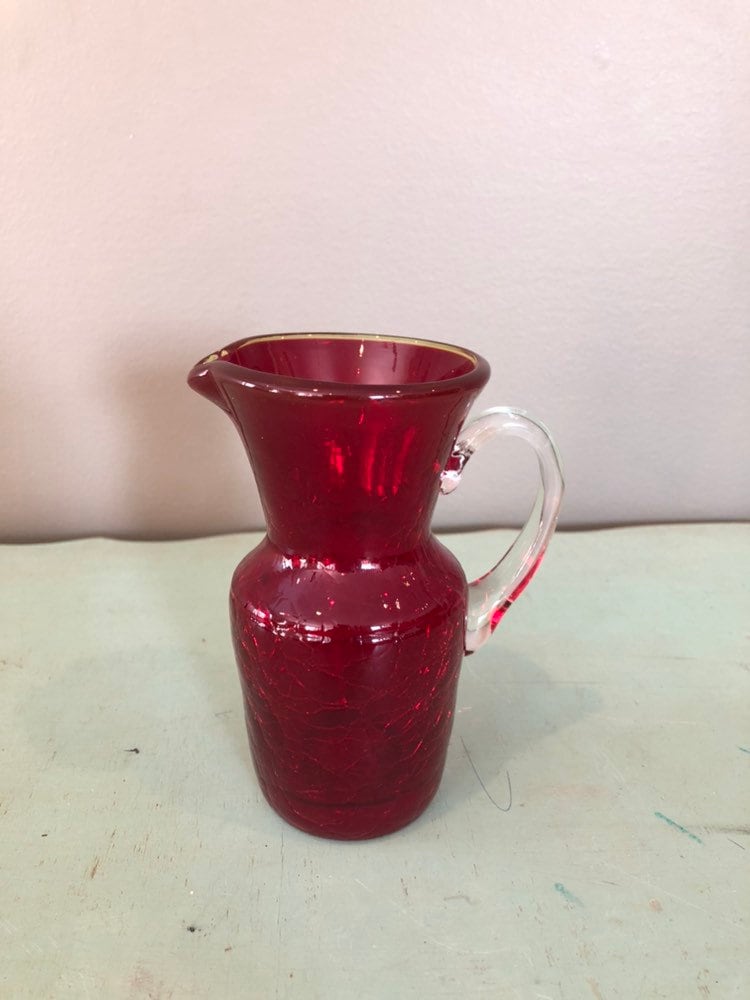 Vintage Pitcher Glass Red Ruby Red Glass Pitcher Vase | Etsy