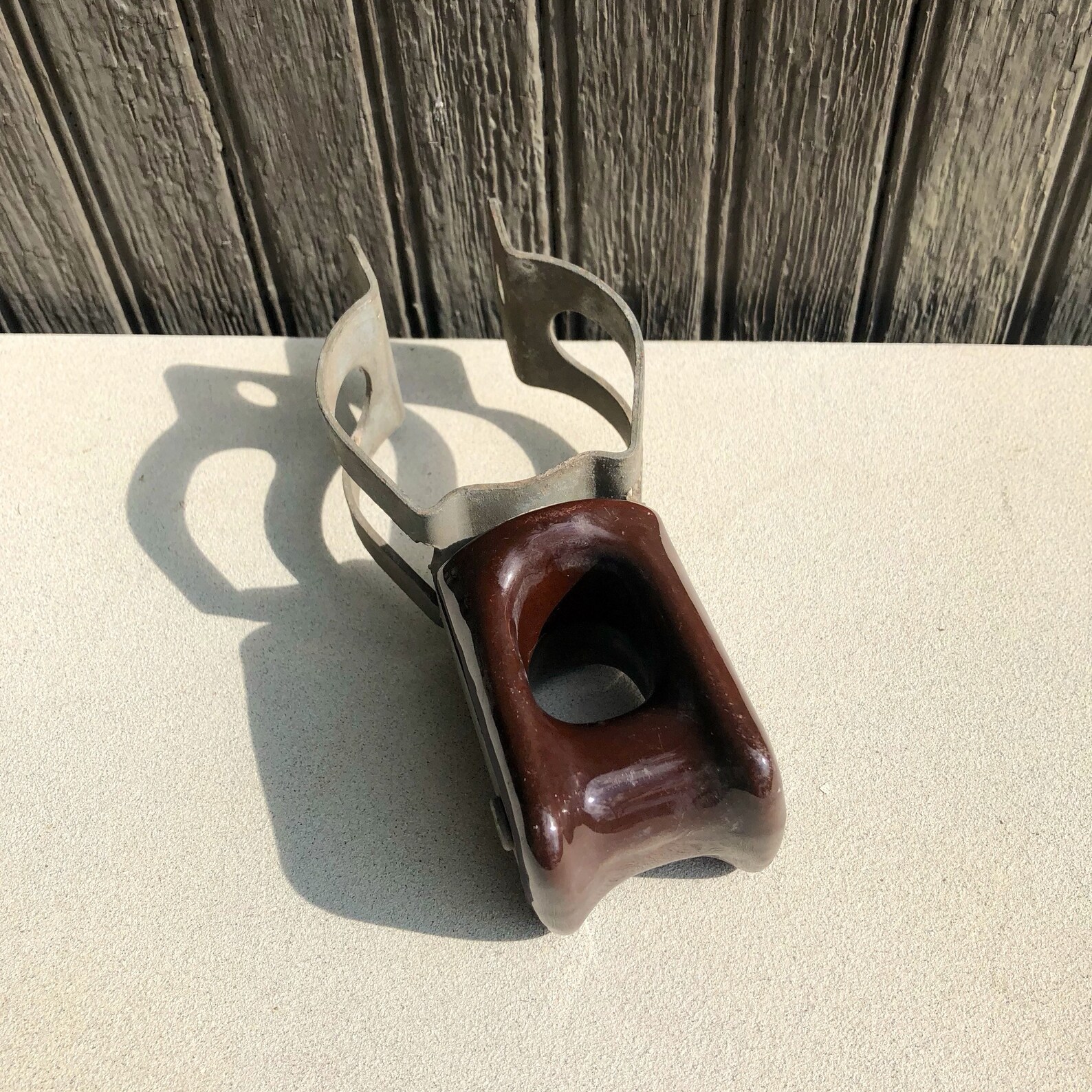 Vintage Brown Porcelain Wire Insulator With Bracket, Farmhouse, Decor ...