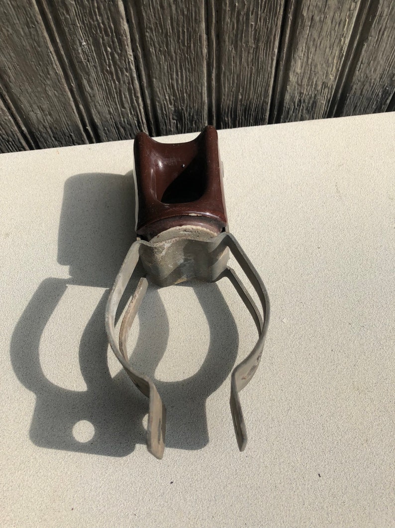 Vintage Brown Porcelain Wire Insulator With Bracket, Farmhouse, Decor ...