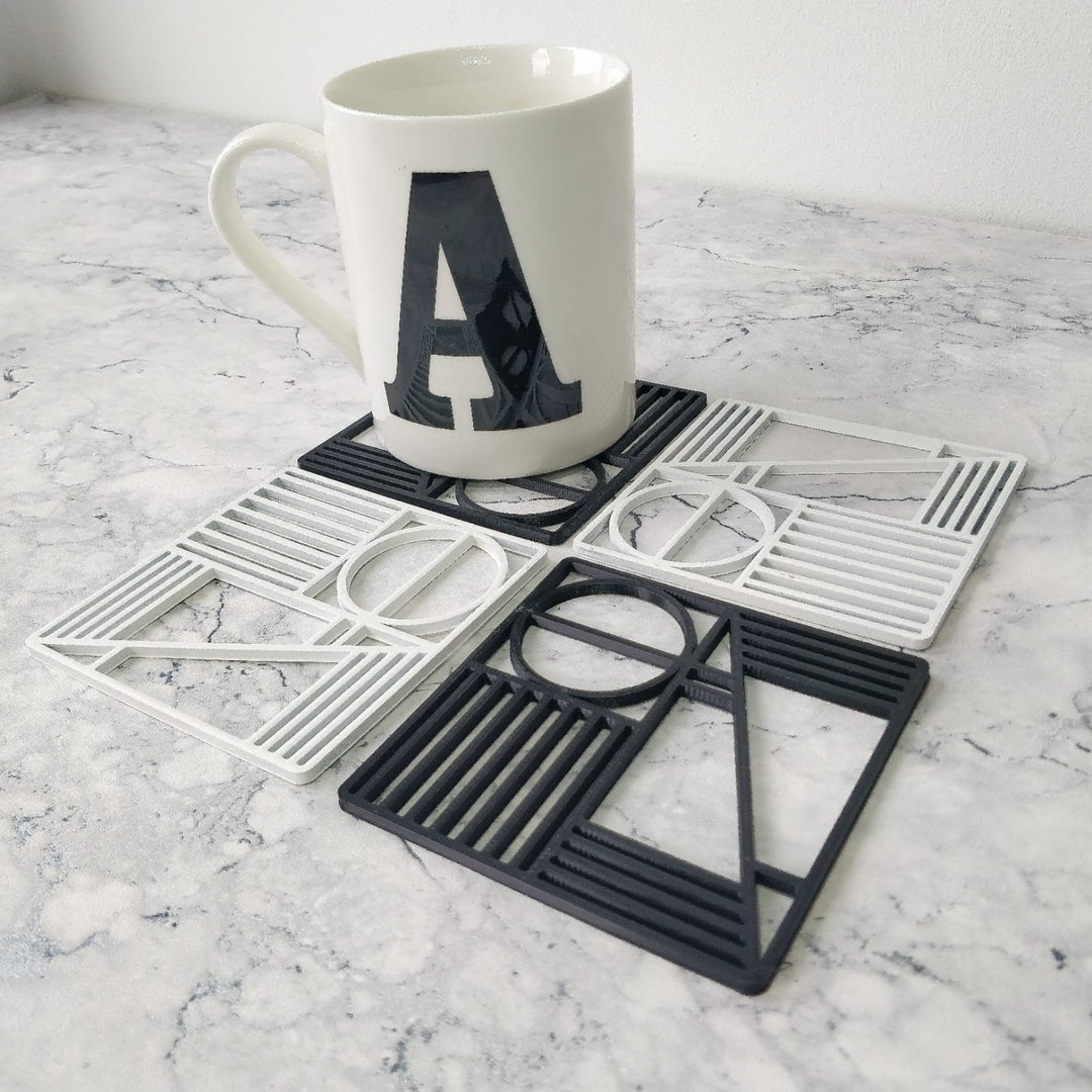 Set of 4 Geometric Art Deco Coasters 3D Printed Coasters - Etsy