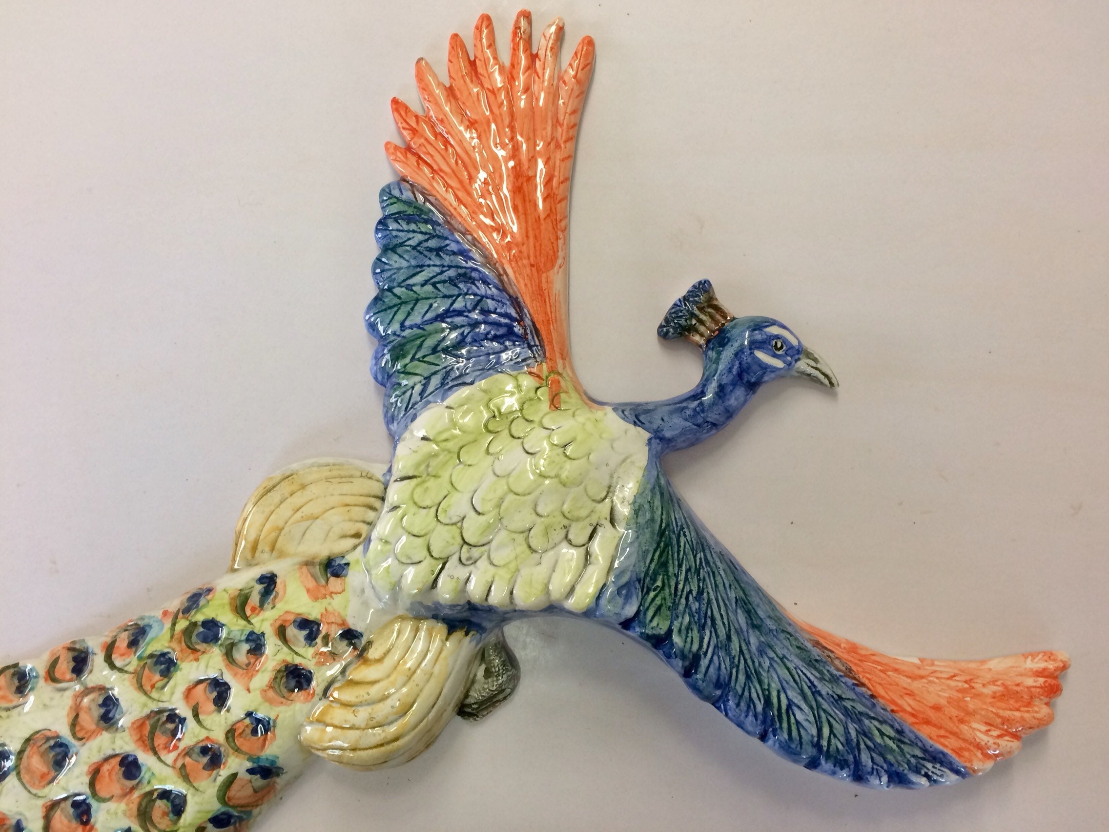 Ceramic Wall Hanging Flying Birds. an Ostentation of Peacocks Plaque ...
