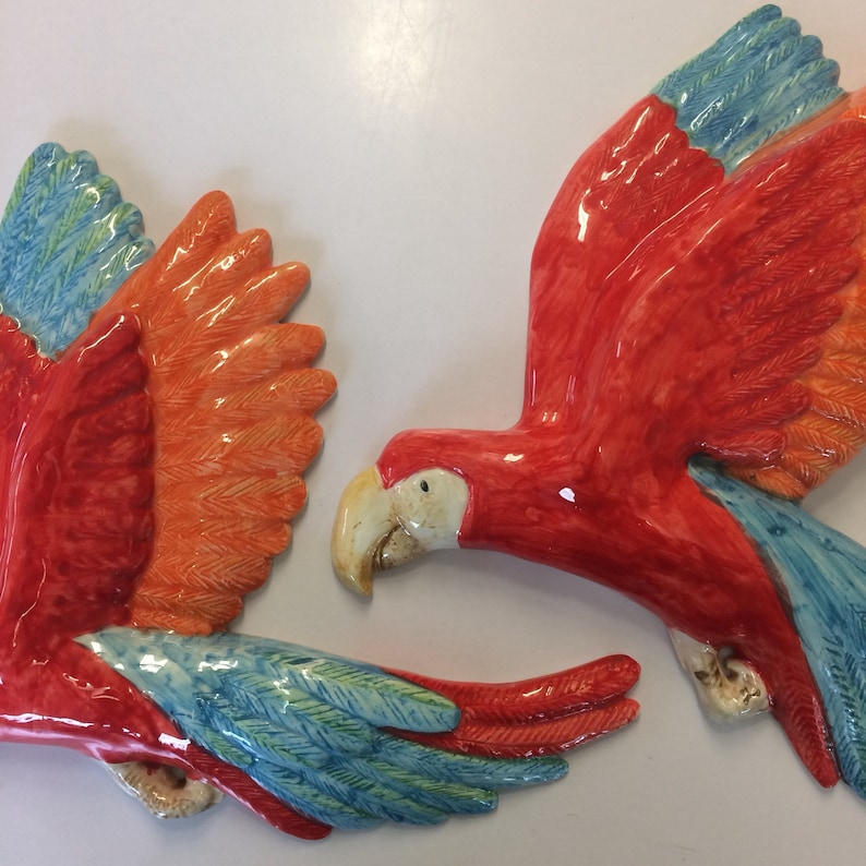 Ceramic Wall Hanging Flying Birds. A Cry of Scarlet Macaws - Etsy UK