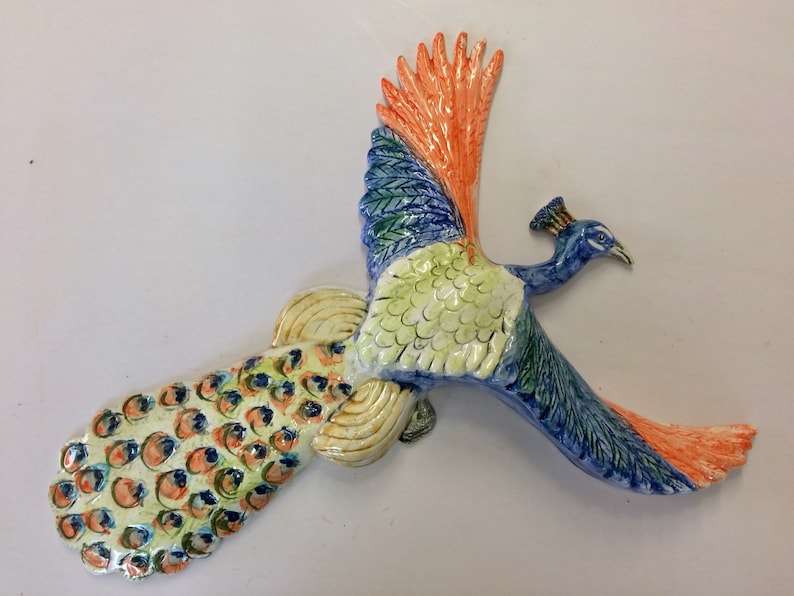 Ceramic Wall Hanging Flying Birds. an Ostentation of Peacocks Plaque ...
