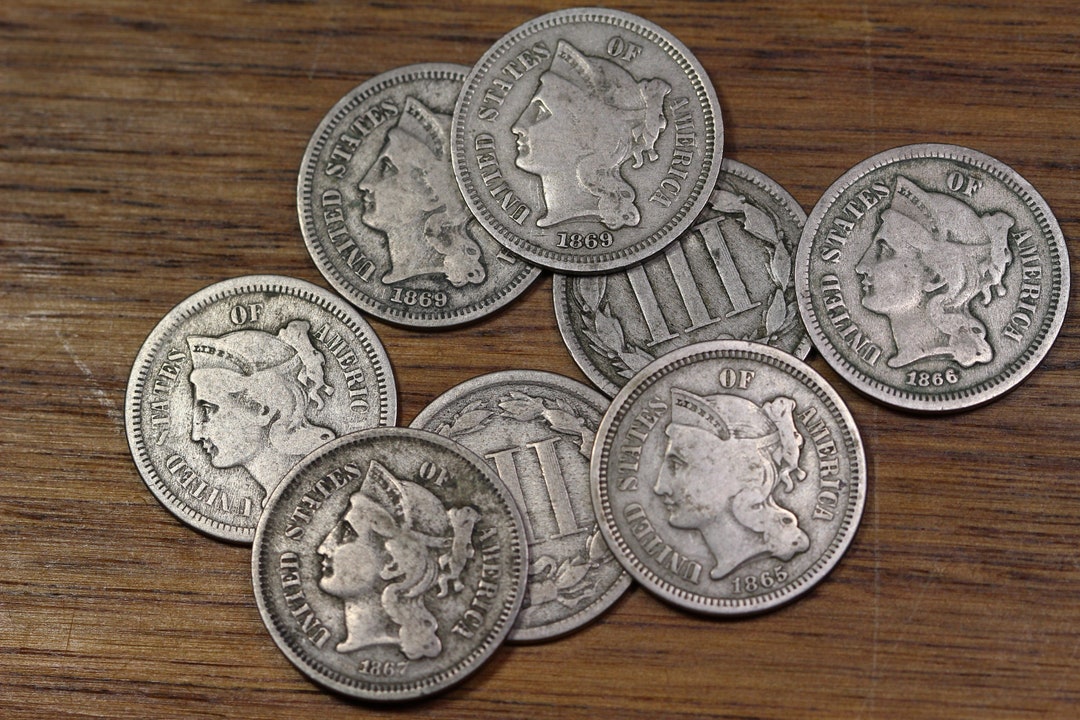 1 Genuine 1800's U.S. Three-cent 3 Cent Coin Very Good Condition American Coin Obsolete ...