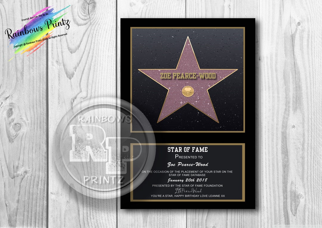 Personalised Hollywood Star of Fame Print - Etsy