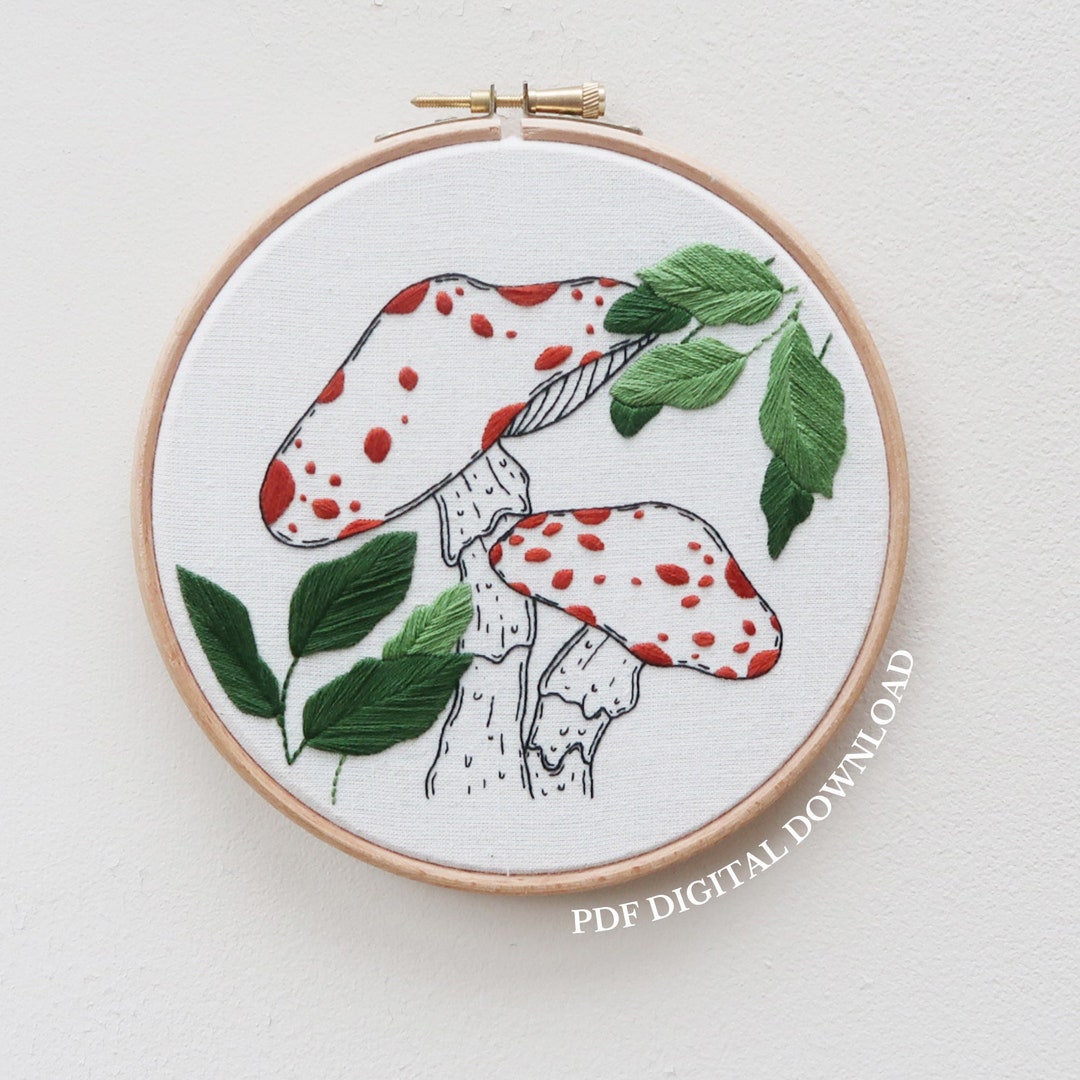 Woodland Mushroom Hand Embroidery Pattern and Tutorial / Guide Digital ...
