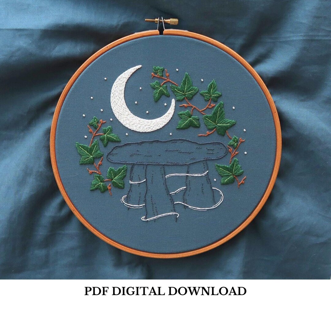7" Stone Circle and Crescent Moon Embroidery PDF Pattern | Witchy ...