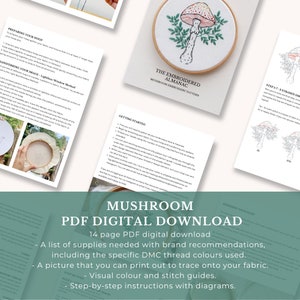 Mushroom - Hand Embroidery Pattern and Tutorial / Guide | Digital ...