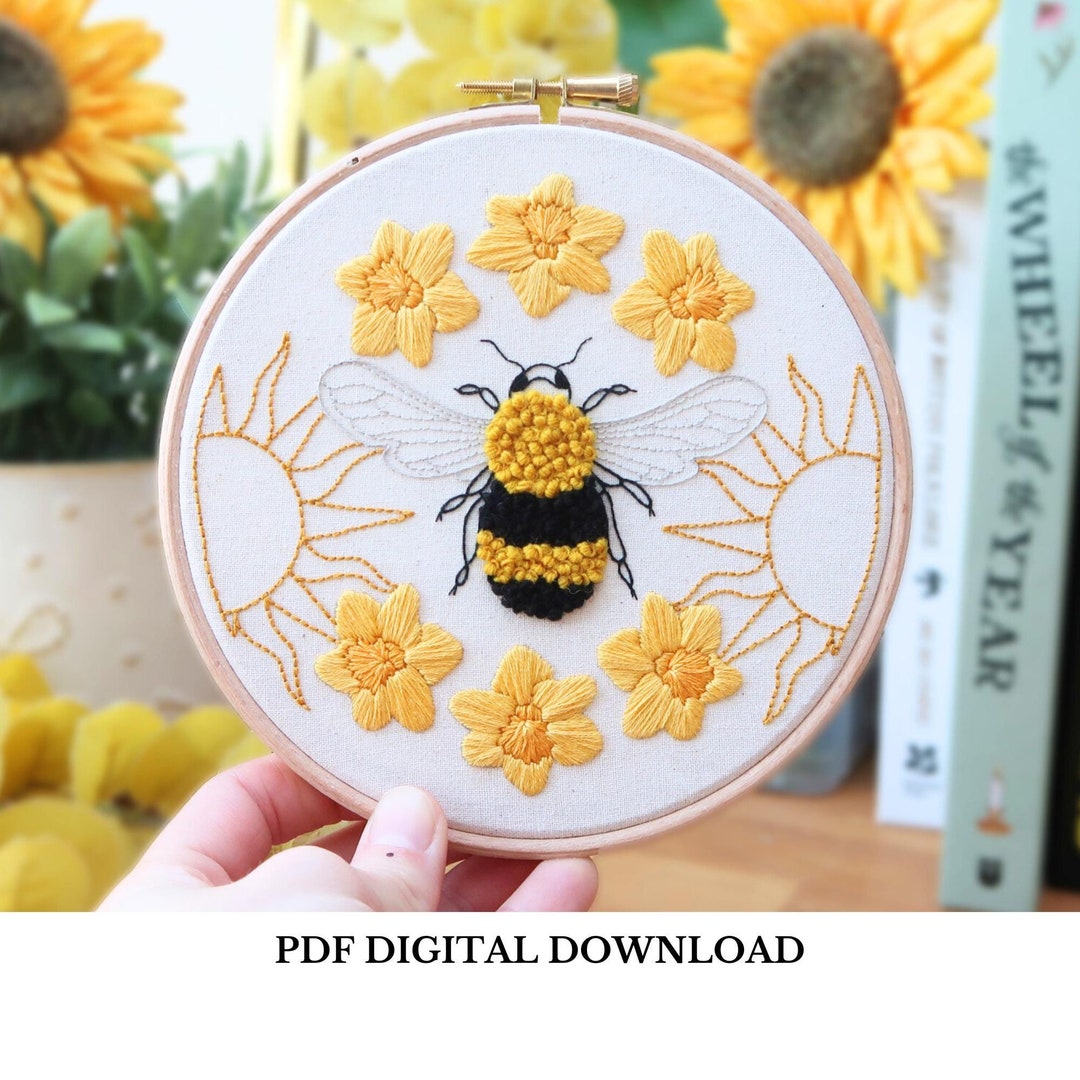 Bee Daffodil - Hand Embroidery Pattern and Tutorial / Guide | Digital ...