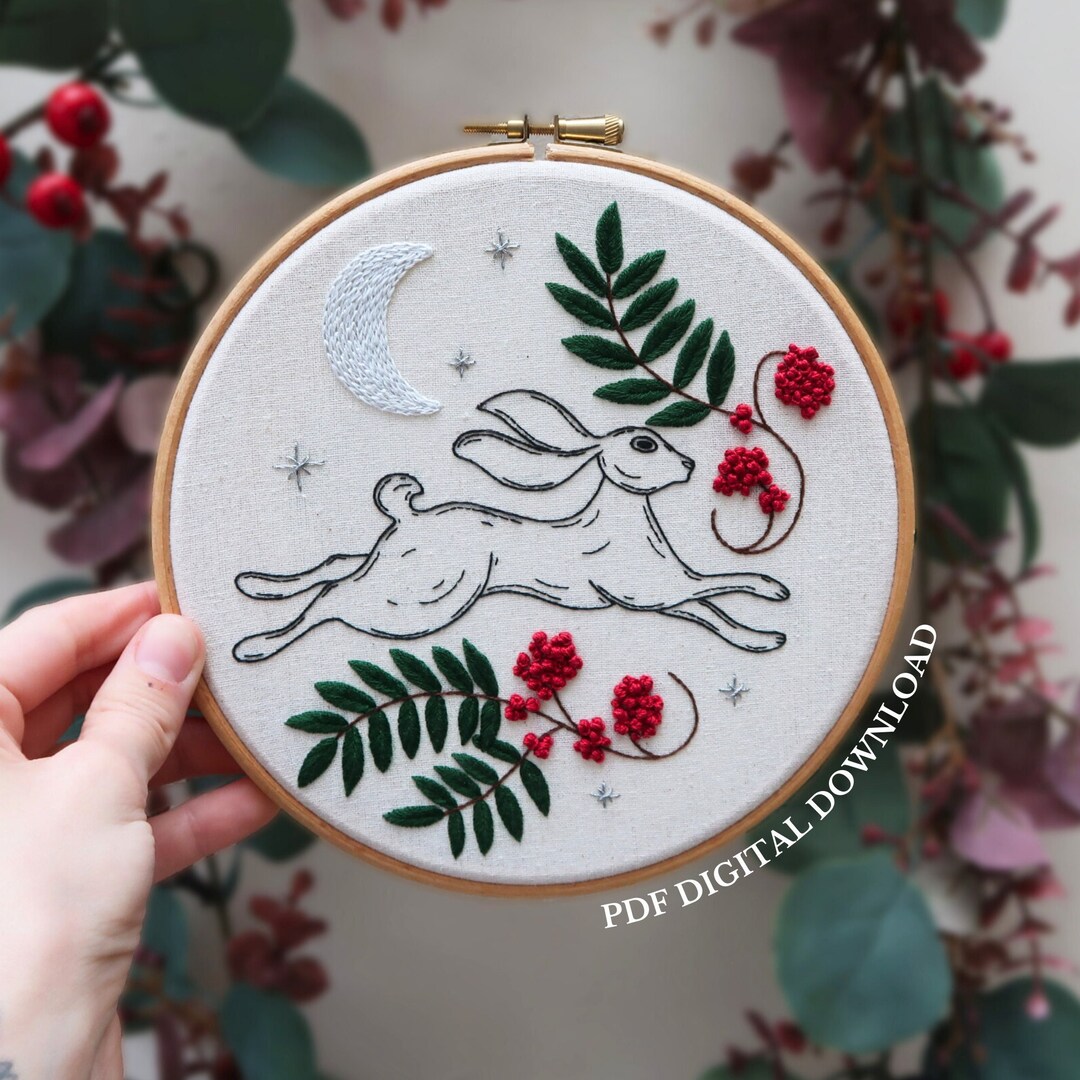 Winter Hare Hand Embroidery Pattern and Tutorial / Guide - Etsy