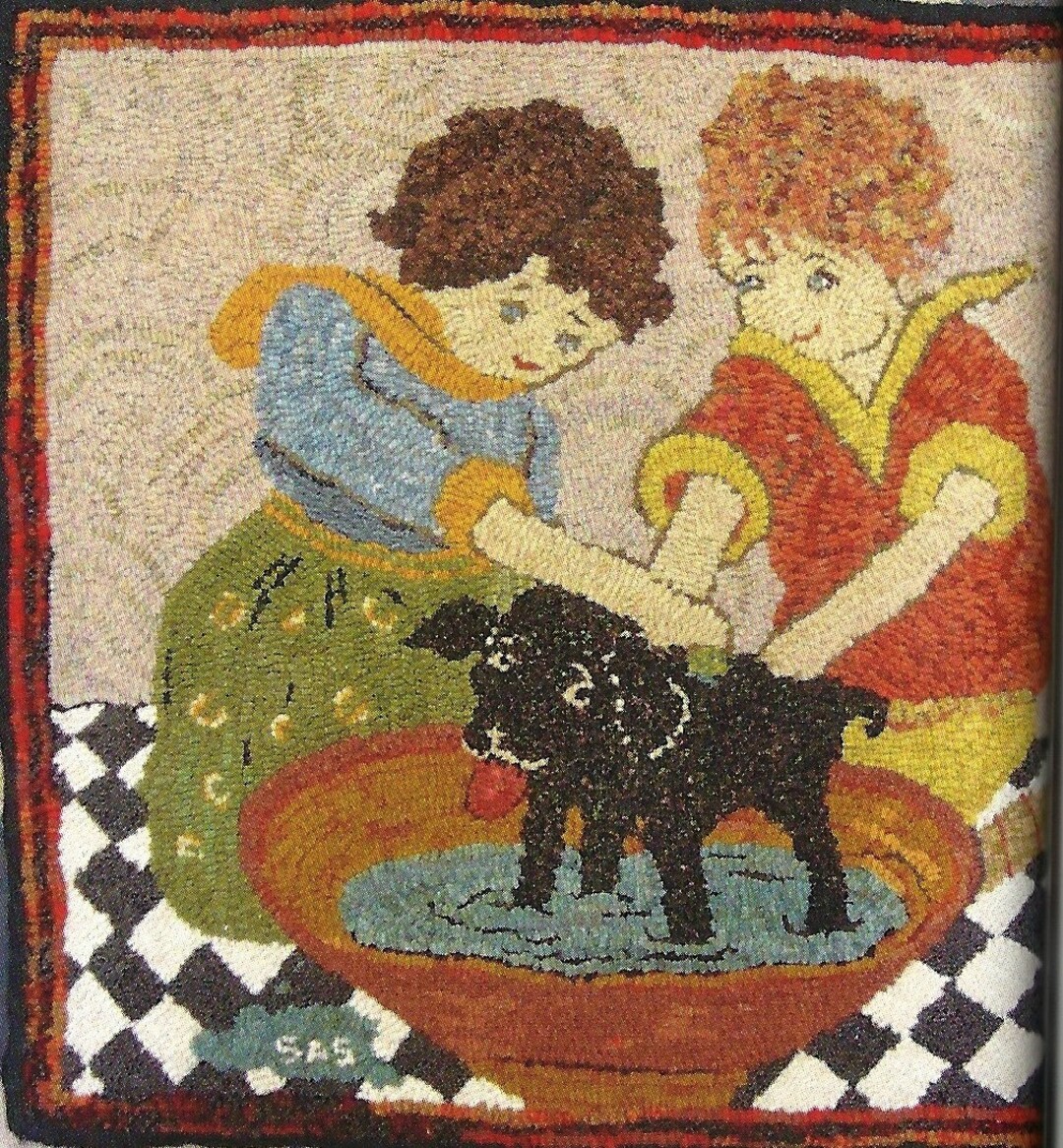 Bathtime, 24" X 30" , A Sharon Smith Pattern, on Linen, Rug Hooking ...