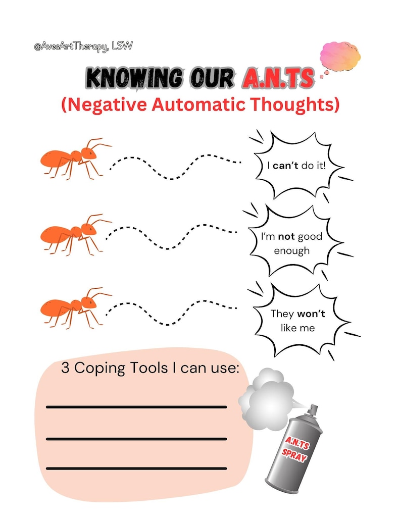 Automatic Negative Thoughts and CBT Triangle Worksheet Packet for Kids ...