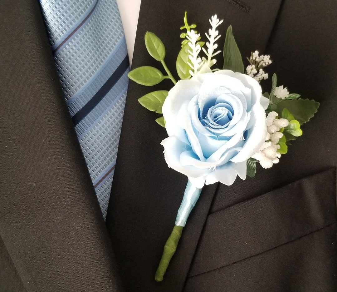 Handmade Baby Blue Rose Boutonniere: Floral Wedding Accessory - Etsy