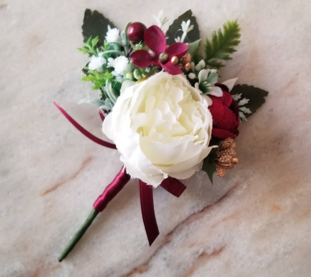 Ivory Burgundy Boutonniere, Ivory Gold Boutonniere, Ivory Bordeaux ...