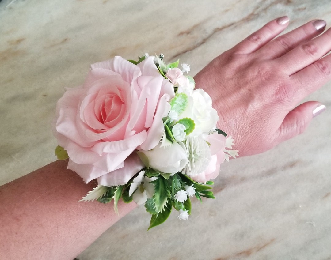 Blush Rose Corsage Blush and White Rose Pearl Bracelet, Blush Rose ...