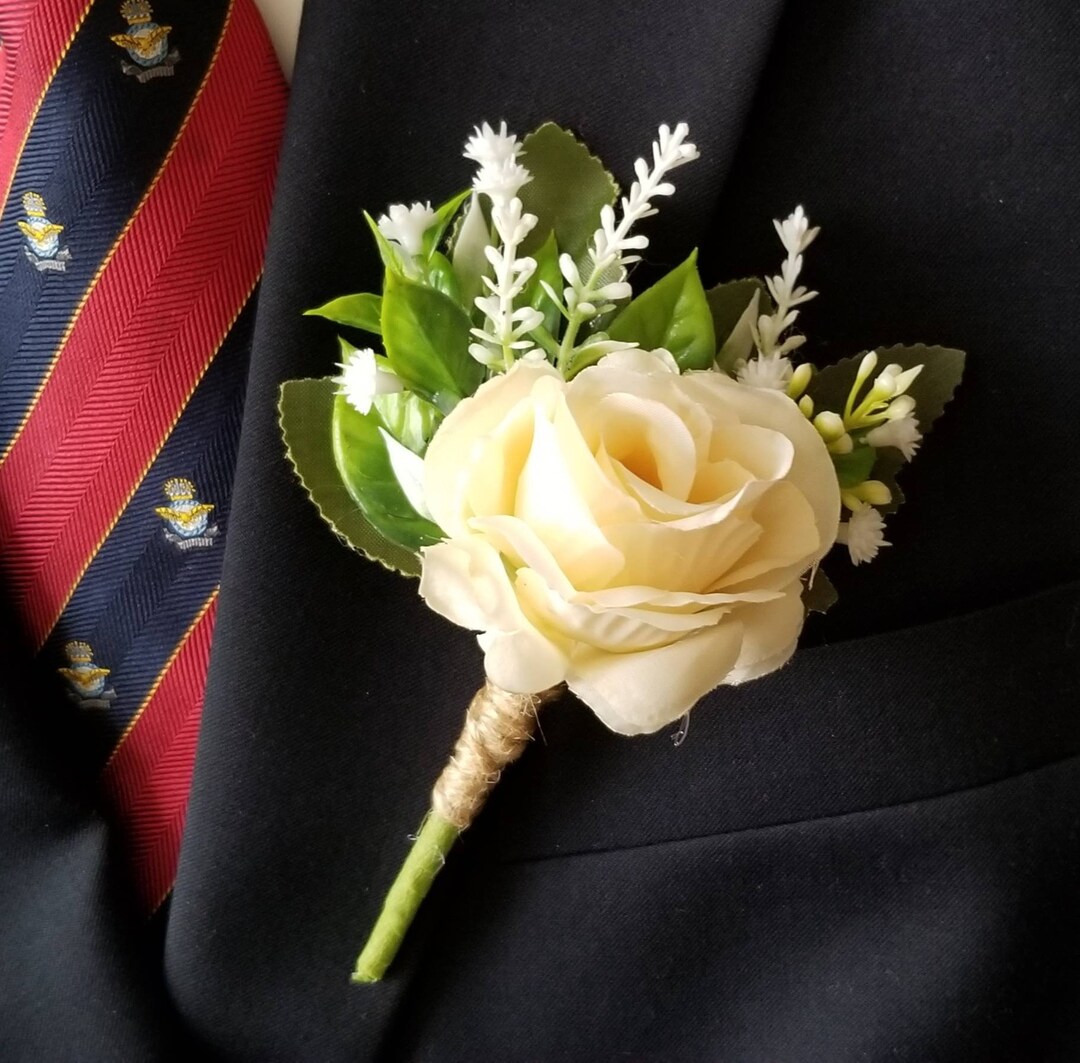 Ivory Boutonniere, Ivory Rose Boutonniere, Cream Ivory Button Hole ...