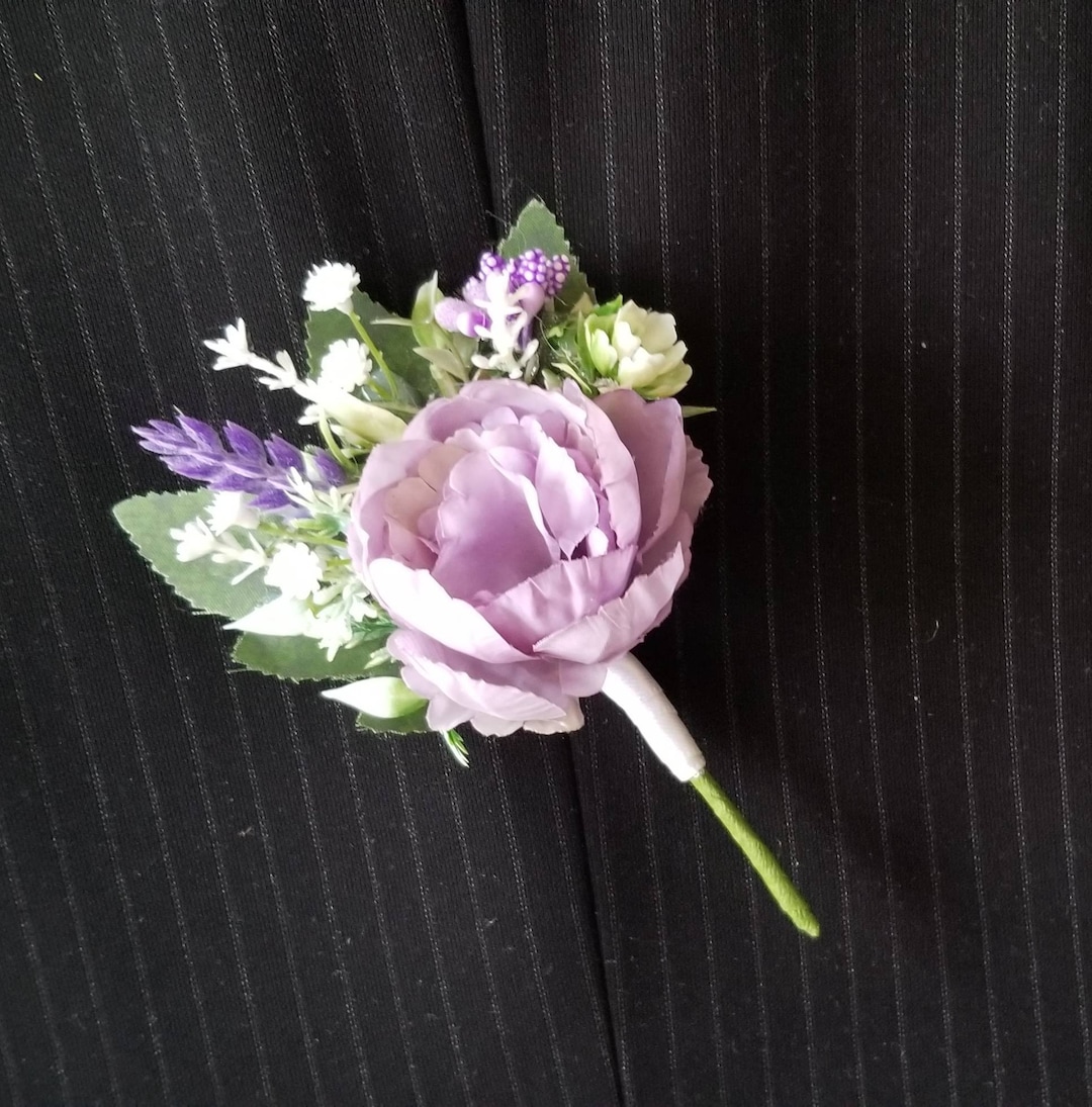 Lilac Peony Boutonniere, Mauve Peony Boutonniere, Violet Button Hole ...