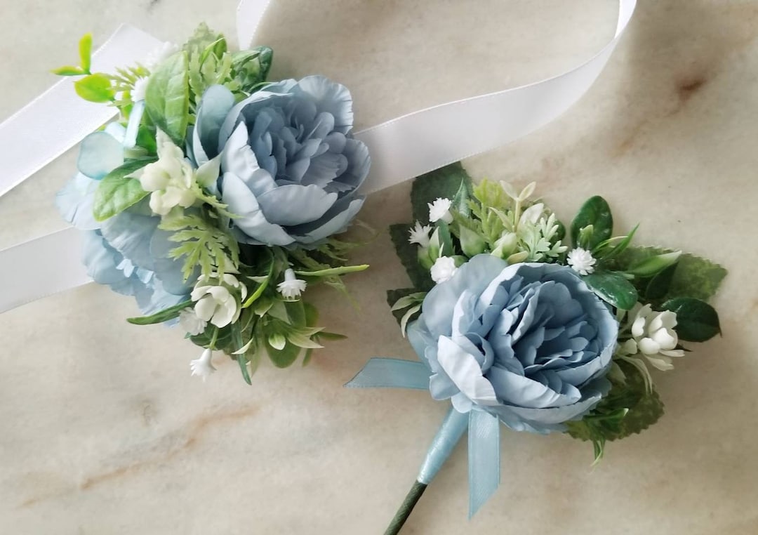 Blue Prom Set,blue Prom Corsage and Boutonniere, Blue Prom Wristlet and ...