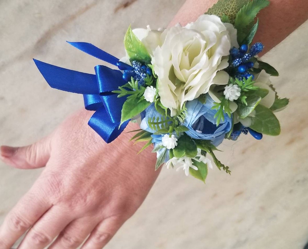 Royal Blue Corsage, Blue Wrist Corsage,royal Blue Wedding Wristlet ...