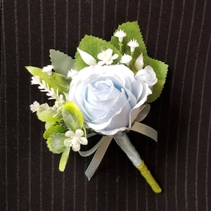 Light Blue Rose Boutonniere, Baby Blue Button Hole, Light Blue Flower ...