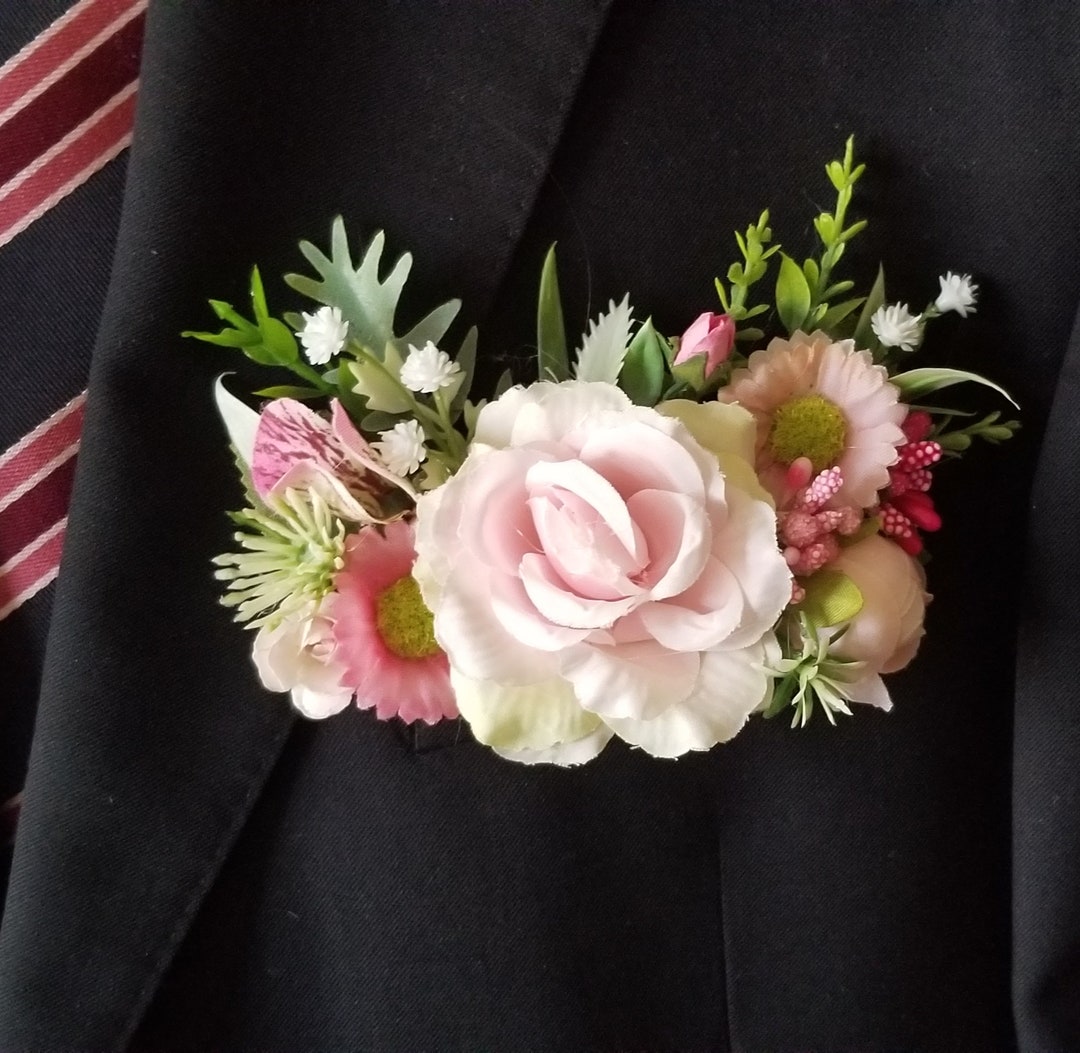 Blush Pink Pocket Boutonniere, Pink Blush Pocket Square Boutonniere ...