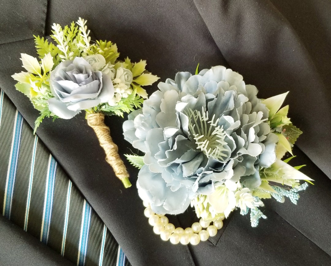 Dusty Blue Prom Set,dusty Blue Prom Corsage and Boutonniere,dusty Blue ...