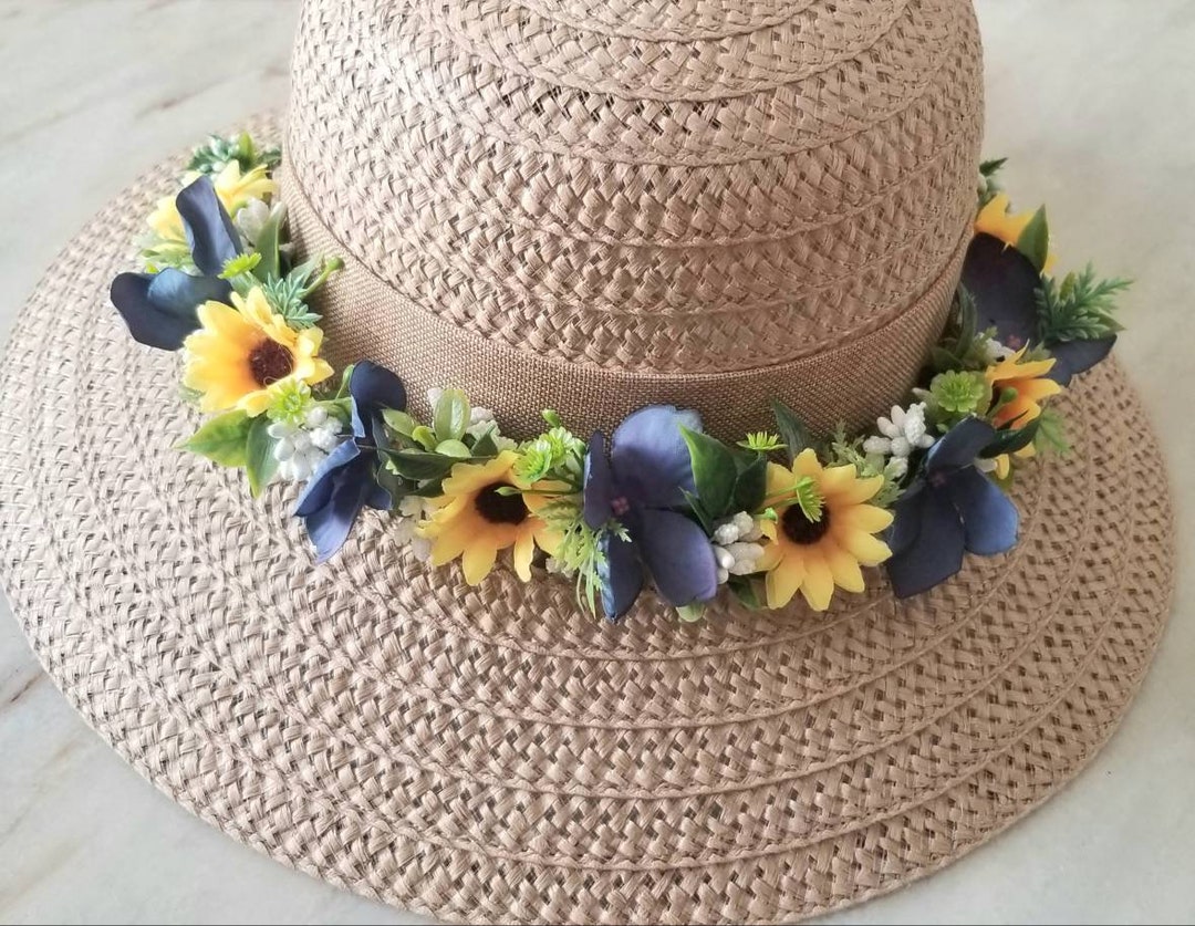 Sunflower Strawl Hat, 2 in 1 Straw Hat and Adjustable Flower Crown, Sun ...