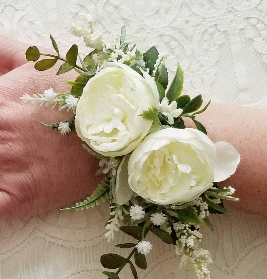 White Corsage, White Bridal Corsage, Milk White Faux Flower Corsage ...