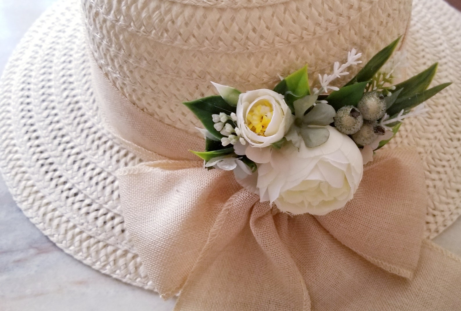 Formal Straw Hat With Adjustable Floral Decoration , Sun Hat, Straw Hat ...