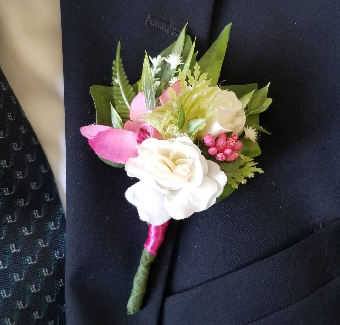 Hot Pink Boutonniere, Pink Button Hole, Neon Pink Boutonniere, Pink ...