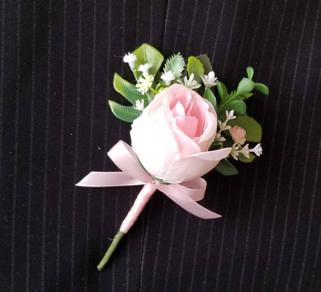 Blush Rose Boutonniere, Pink Blush Button Hole, Pink Rose Boutonniere ...