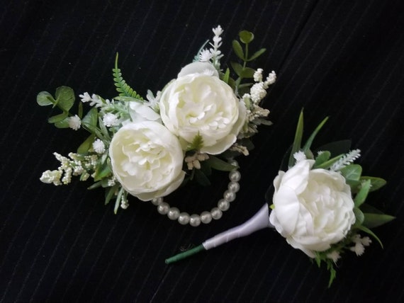 Hvit Peon Boutonniere Kjøp 1 STK Ferie Kunstig Hårklips Peon Flower