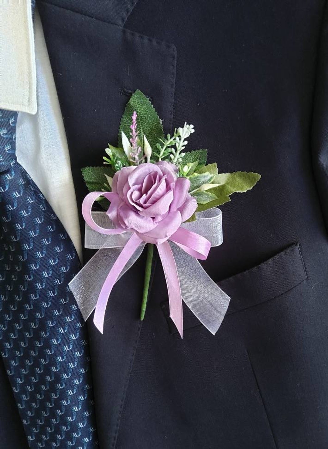 Purple Rose Boutonniere, Purple Wedding Boutonniere, Violet Boutonniere ...
