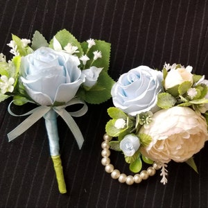 Light Blue Rose Boutonniere, Baby Blue Button Hole, Light Blue Flower ...
