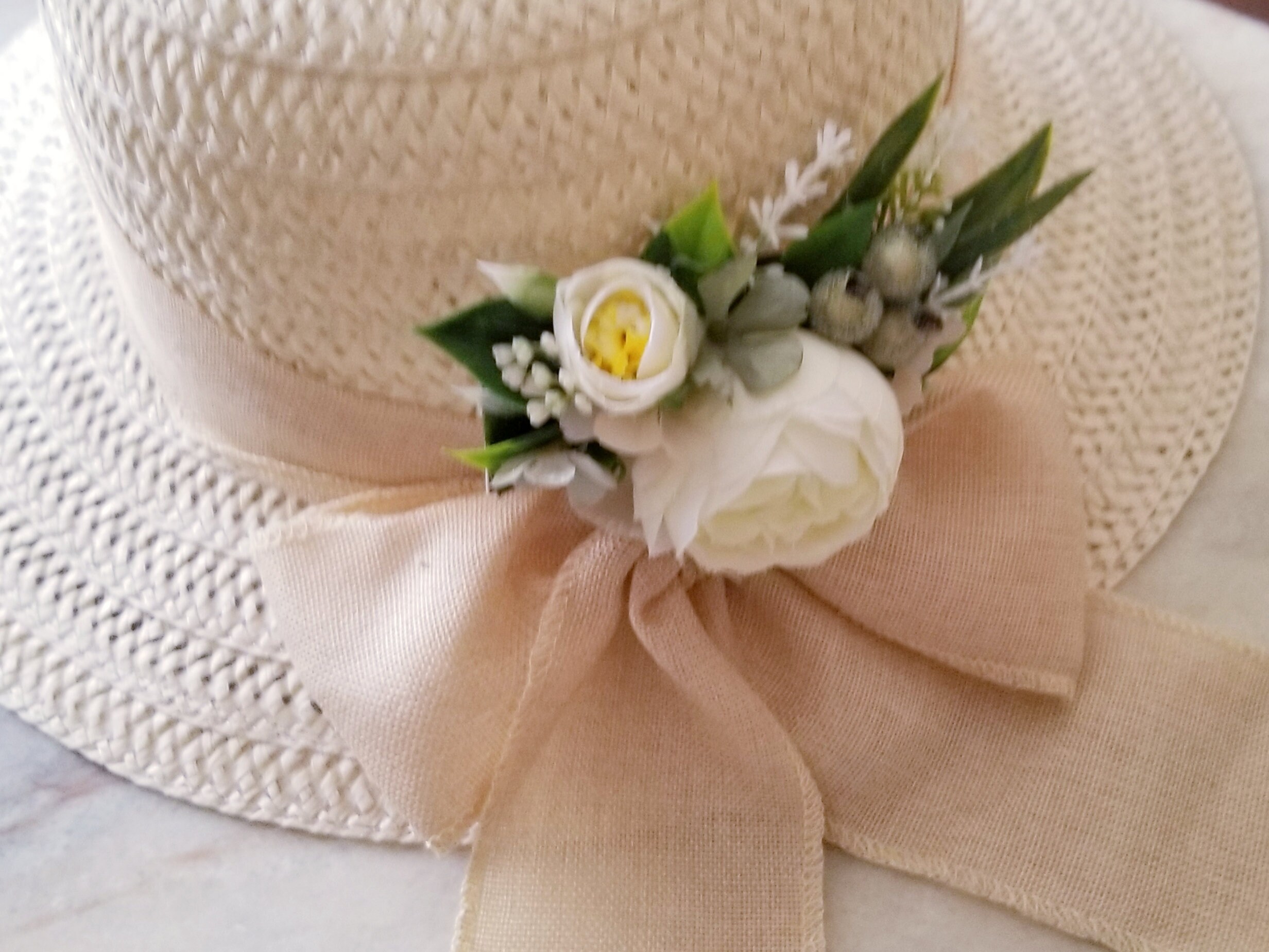Formal Straw Hat With Adjustable Floral Decoration , Sun Hat, Straw Hat ...