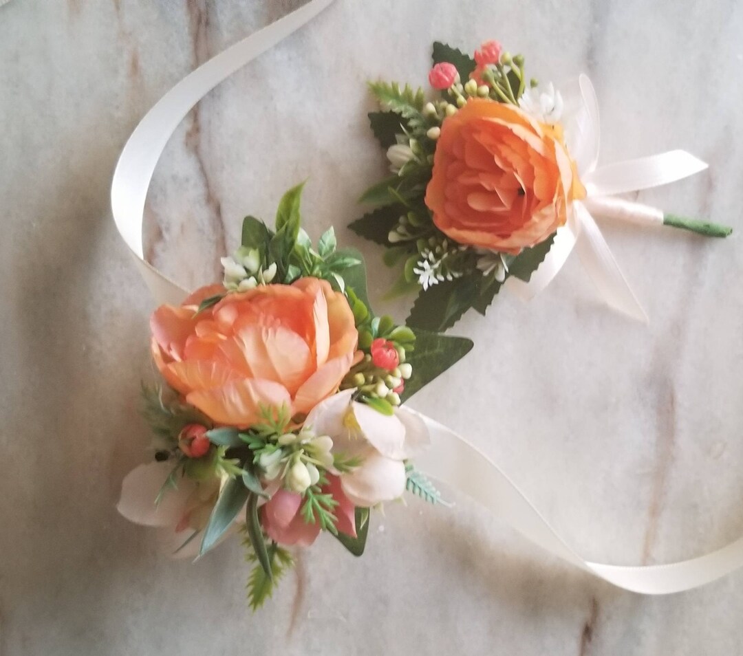 Orange Corsage Set Orange Prom Set Orange Cream Wristlet and - Etsy