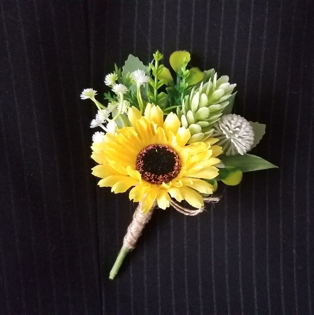 Sunflower Boutonniere, Yellow Boutonniere, Rustic Boutonniere ...