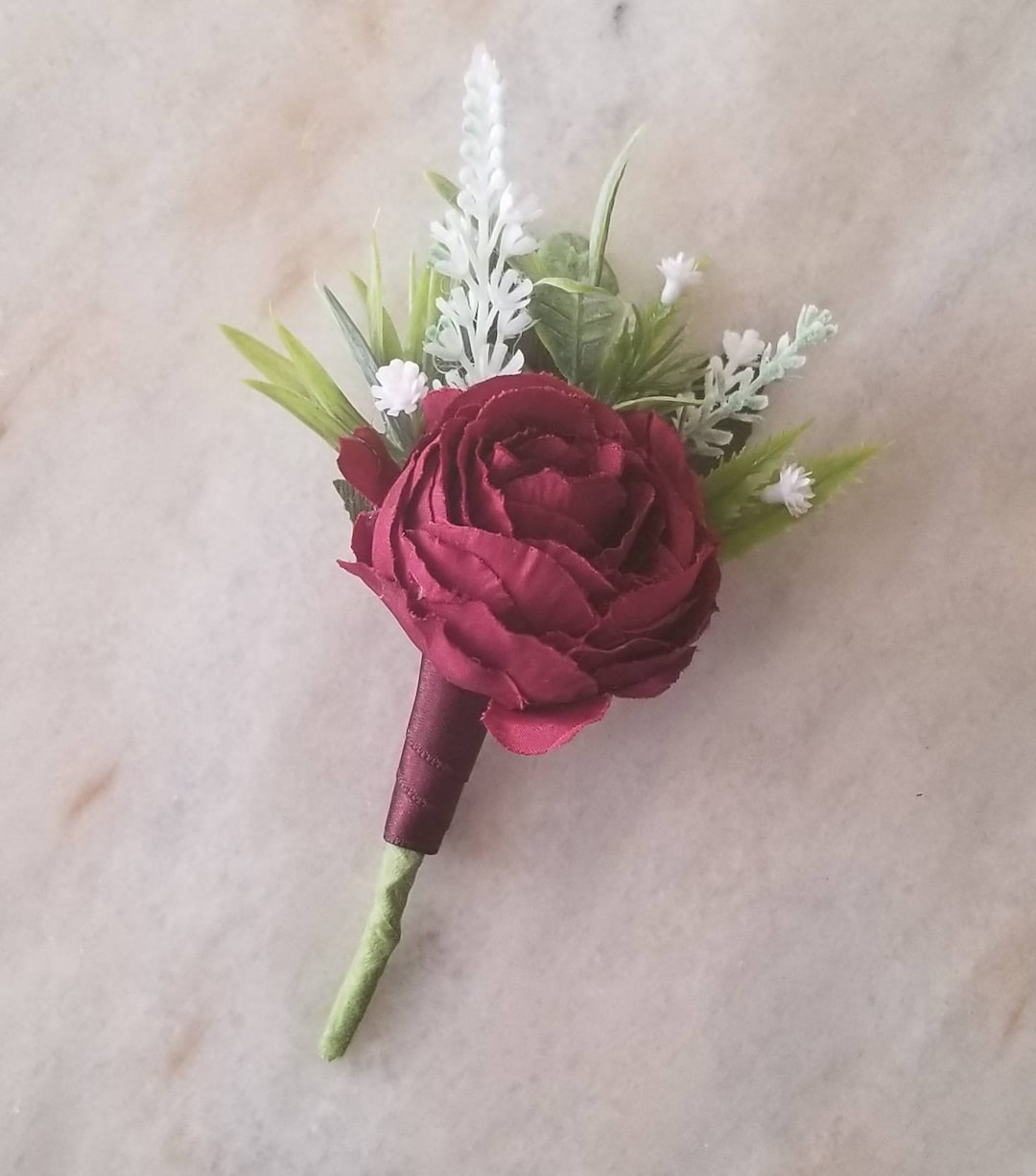 Handmade Burgundy Silk Peony Boutonniere: Wedding Buttonhole - Etsy