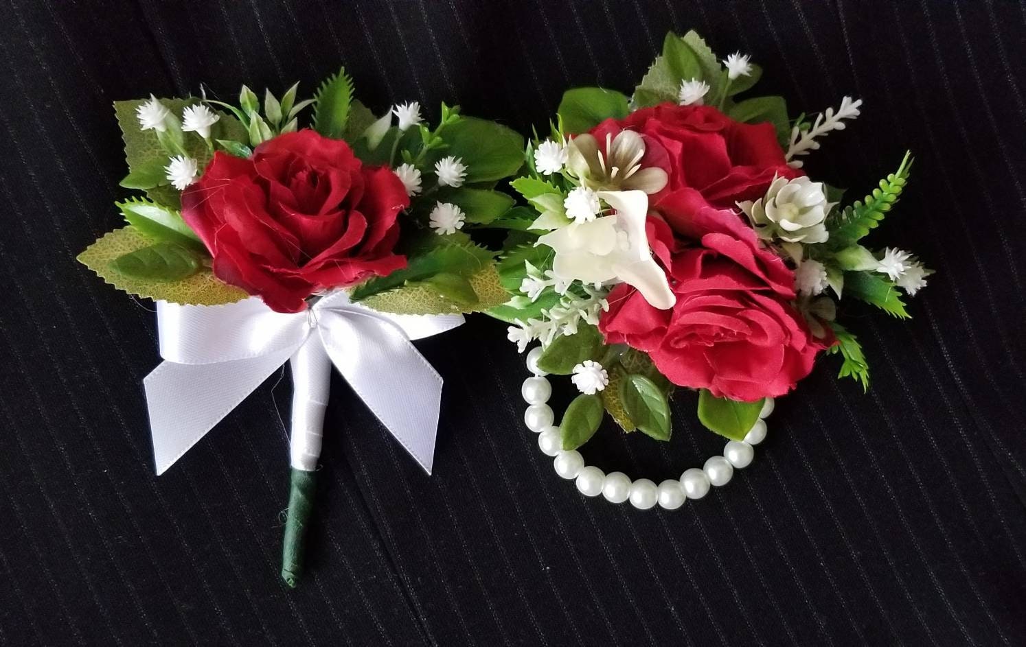 Red Prom Set, Red Rose Corsage and Boutonniere Set, Red Roses Prom Set ...